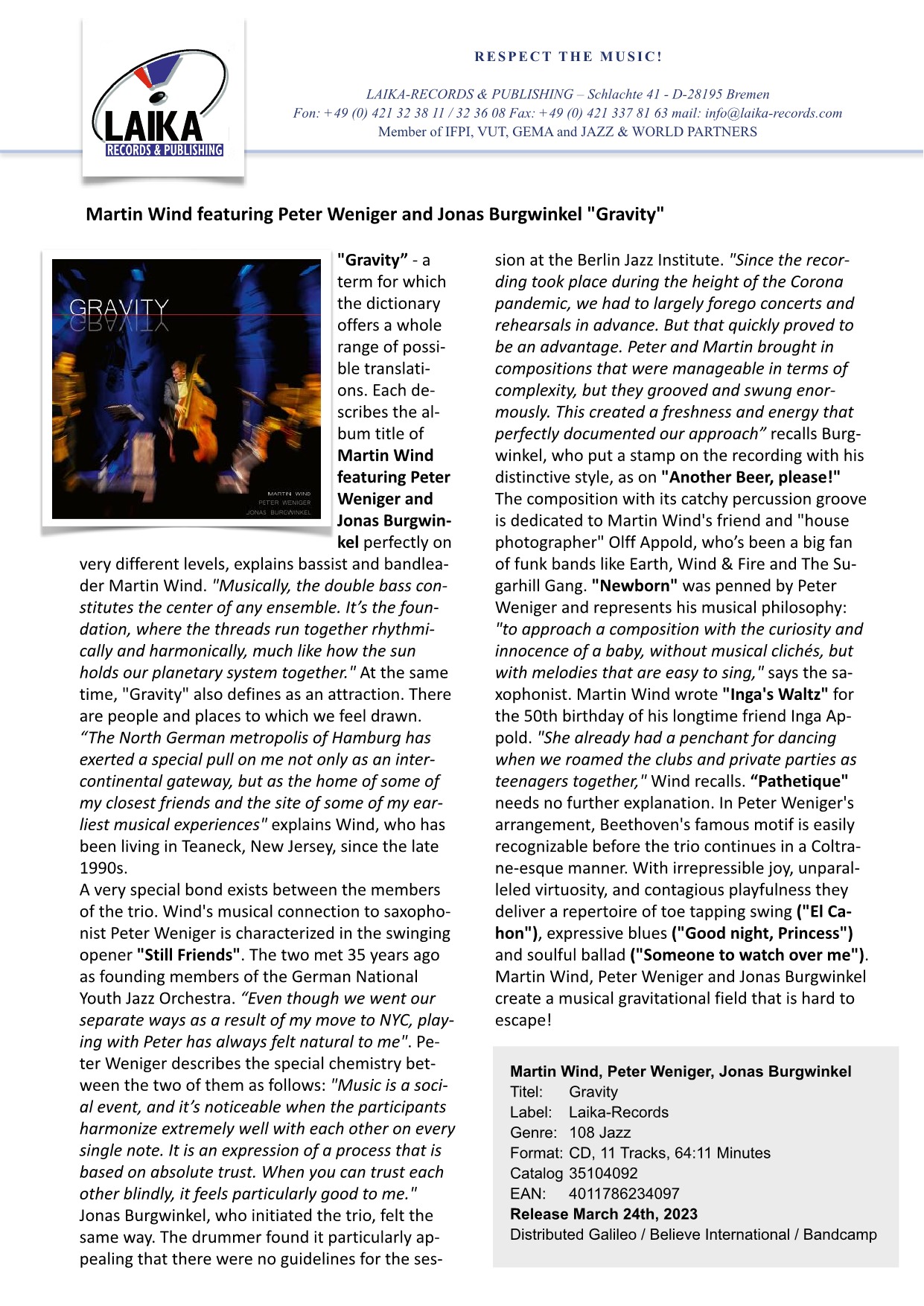 Gravity - Martin Wind, Peter Weniger, Jonas Burgwinkel